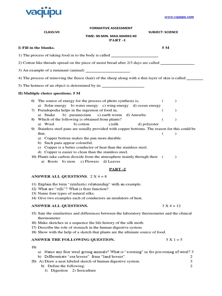 Cbse Sample Papers For Class 7 Science Fa1 | PDF | Wool | Carbon