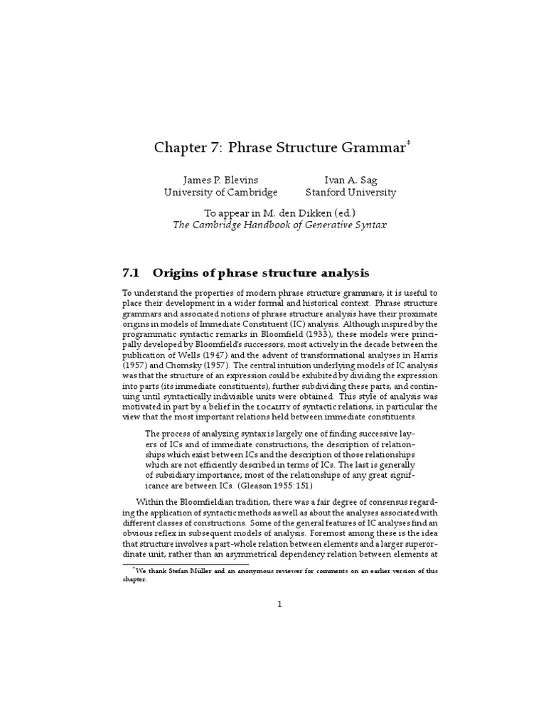 Chapter 7 - Phrase Structure Grammar PDF | PDF | Phrase | Syntax