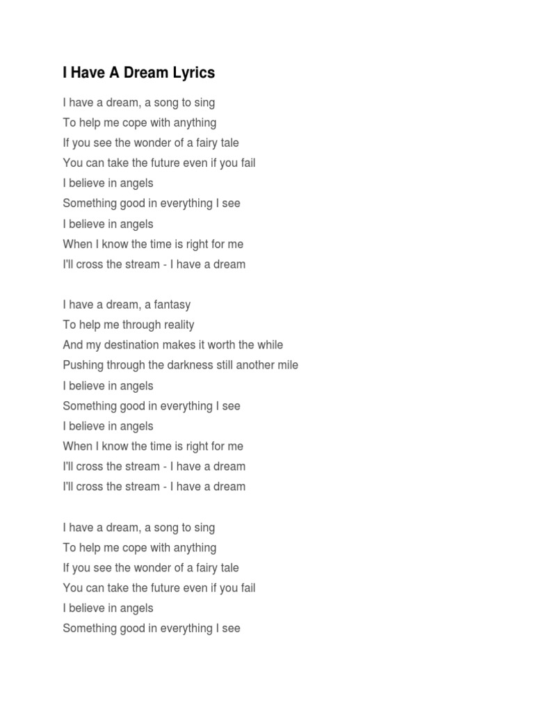 I Have A Dream Lyrics Pdf Leisure