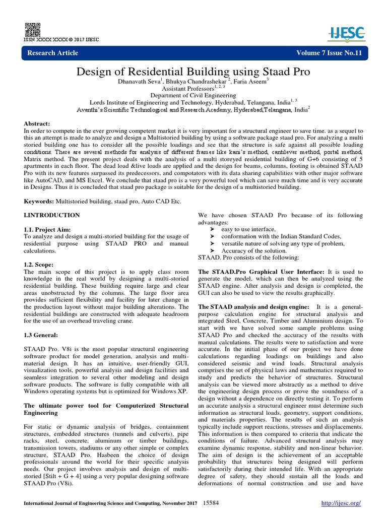 .Design of Residential Building Using Staad Pro | PDF | Structural Load ...