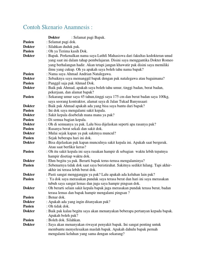 Contoh Skenario Anamnesis | PDF