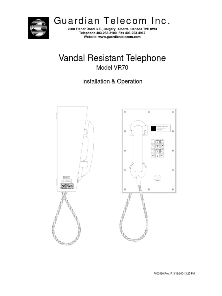 Guardian Telecom Inc.: Vandal Resistant Telephone | PDF ...