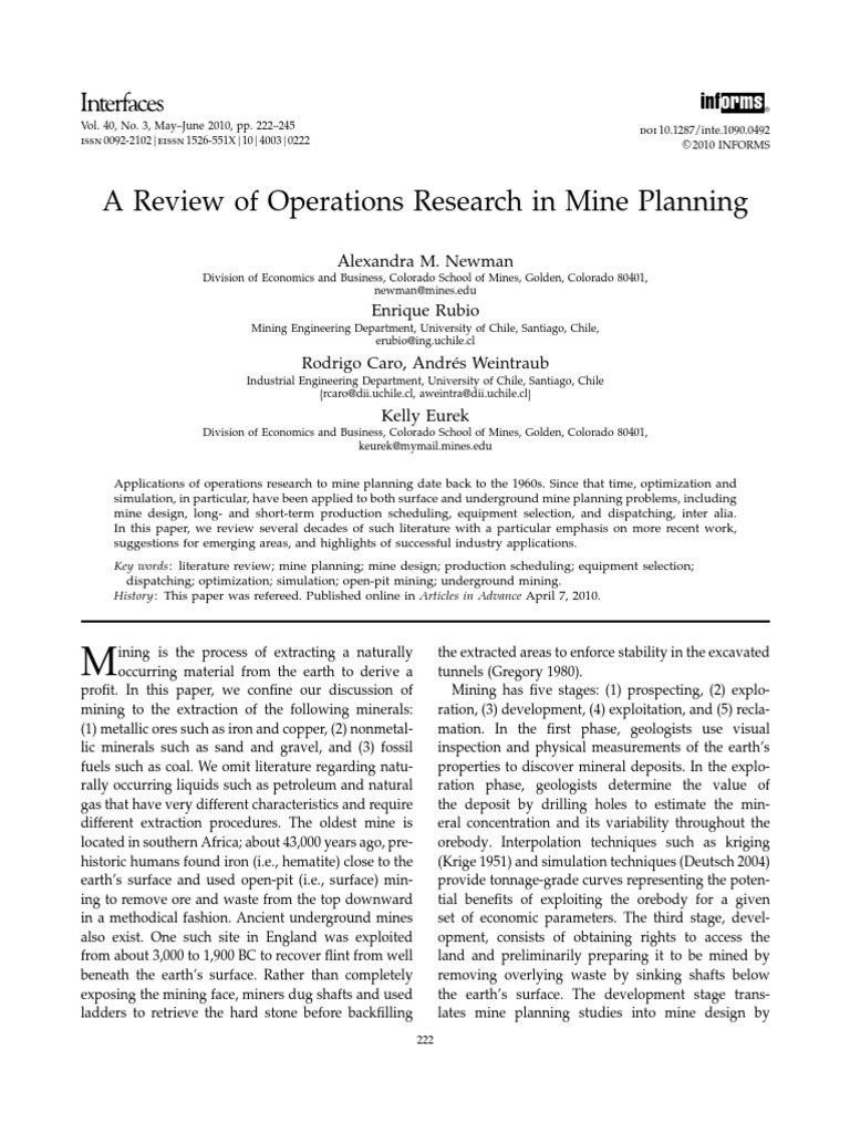 A Review of Operations Research in Mine Planning | PDF | Linear Programming | Mining