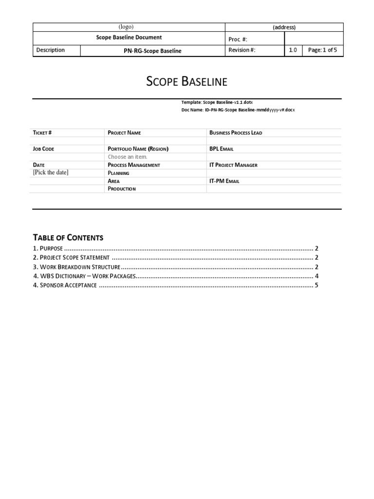 Scope Baseline Template | PDF | Business | Information Technology ...