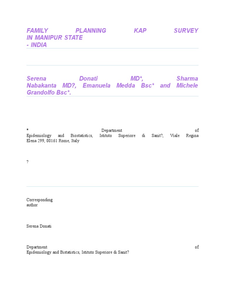 Family Planning Kap Survey | PDF | Family Planning | Birth Control