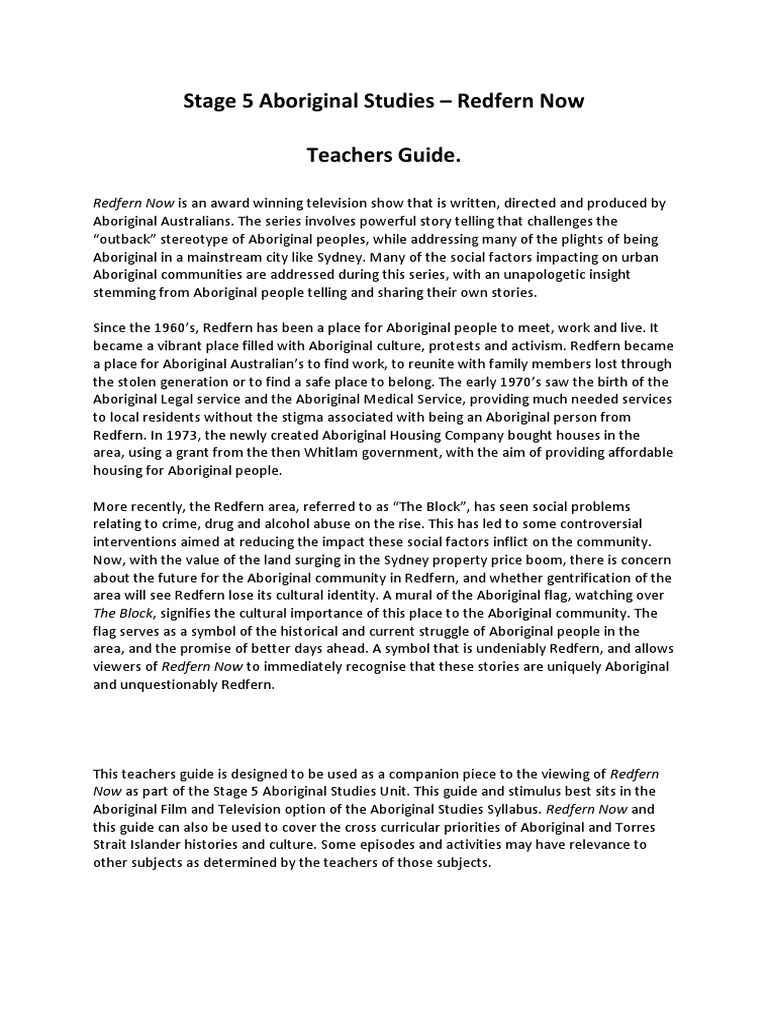 Stage 5 Aboriginal Studies - Redfern Now Teachers Guide | Download Free ...