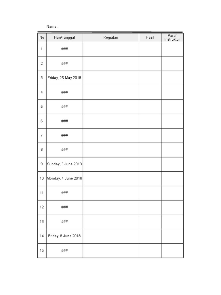Nama: No Hari/Tanggal Kegiatan Hasil 1 ### Paraf Instruktur | PDF