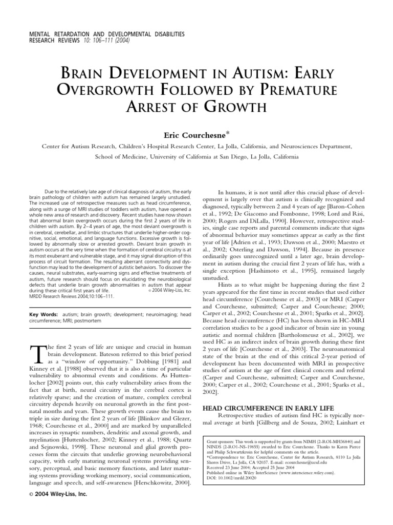 Brain Development in Autism Early Overgrowth Followed by Premature ...