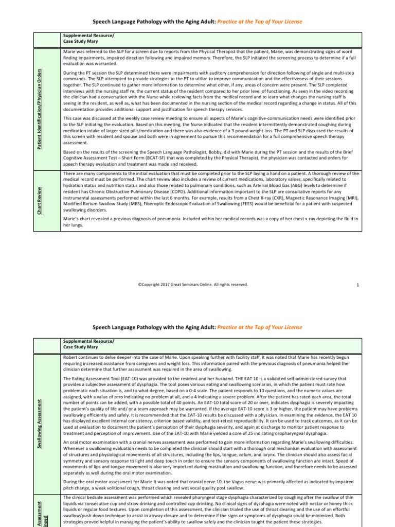 SLP Case Study | PDF | Aphasia | Dementia
