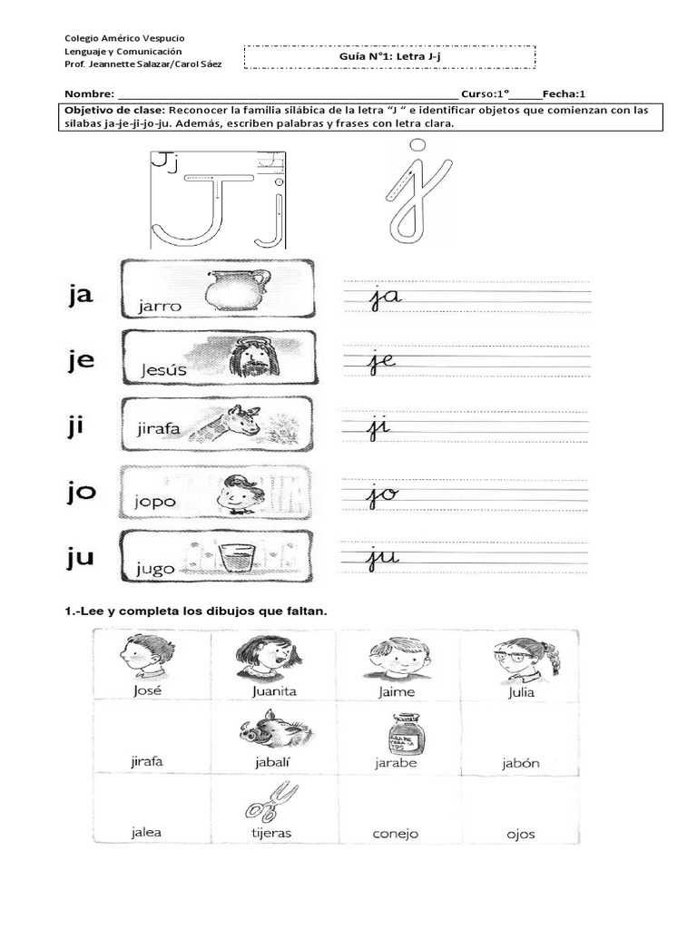 Actividades de la letra J para 1° básico | PDF | Artes del Lenguaje y ...