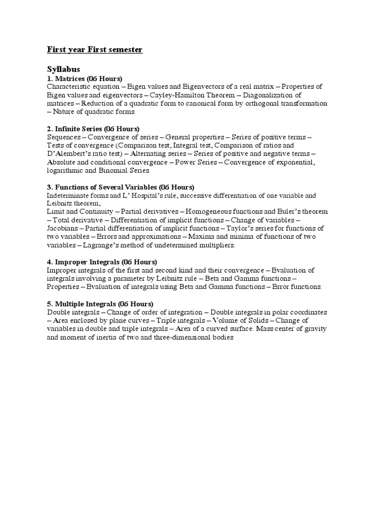 Engineering Math Curriculum | PDF | Fourier Series | Fourier Transform