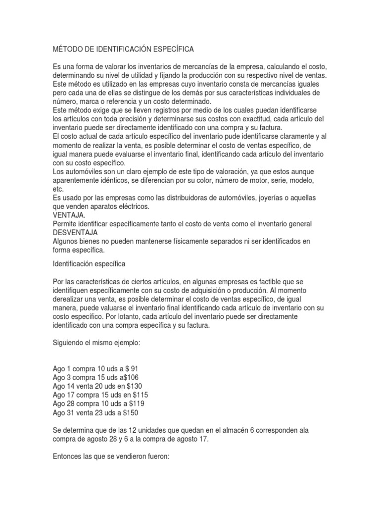 Método de Identificación Específica | PDF | Inventario | Economias