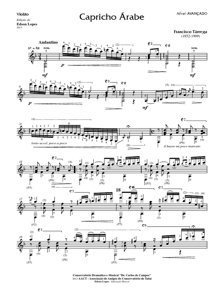 Capricho Árabe PDF | PDF | Guitarra clásica | Guitarras Acústicas