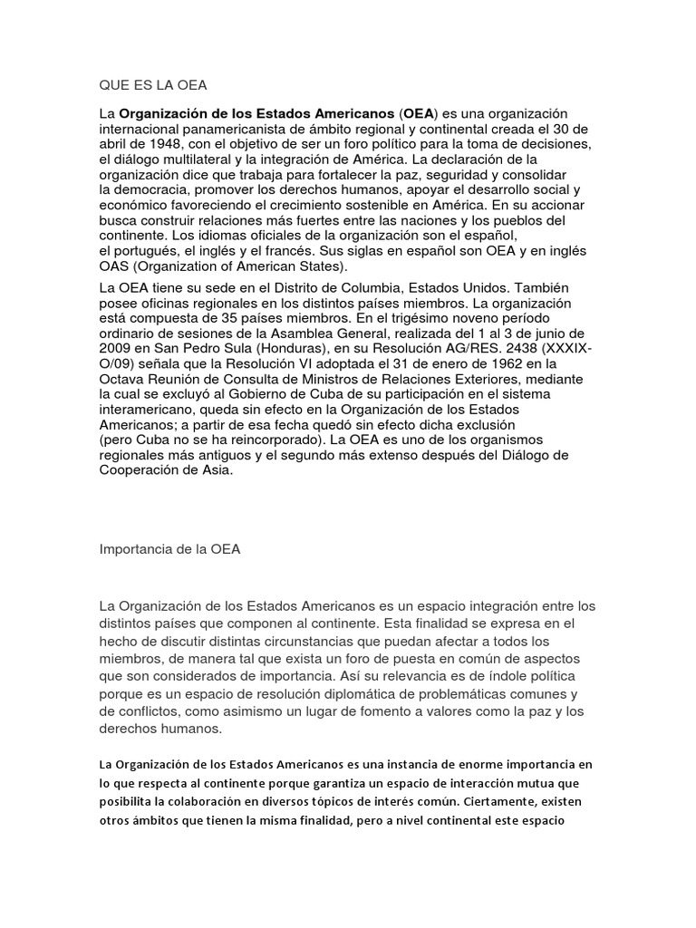 Características y funciones de la OEA | PDF | Naciones Unidas ...
