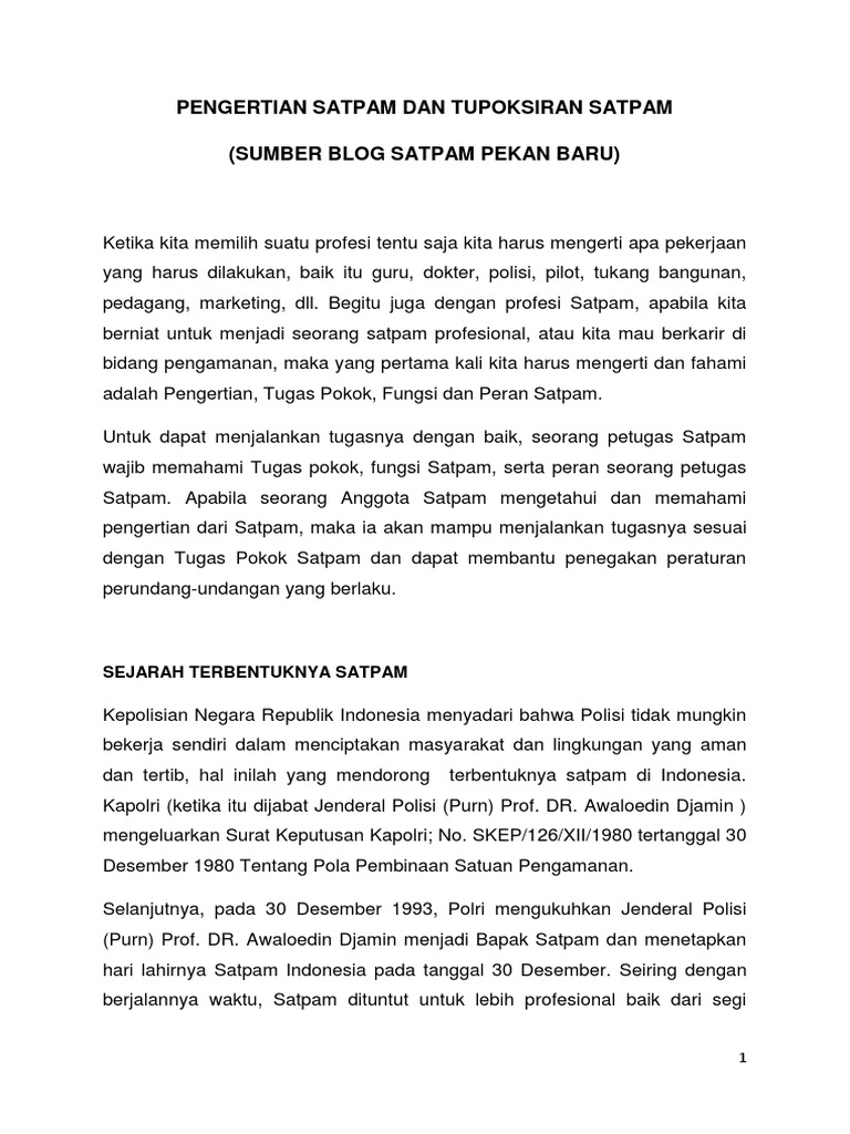 Pengertian Satpam Dan Tupoksiran Satpam | PDF