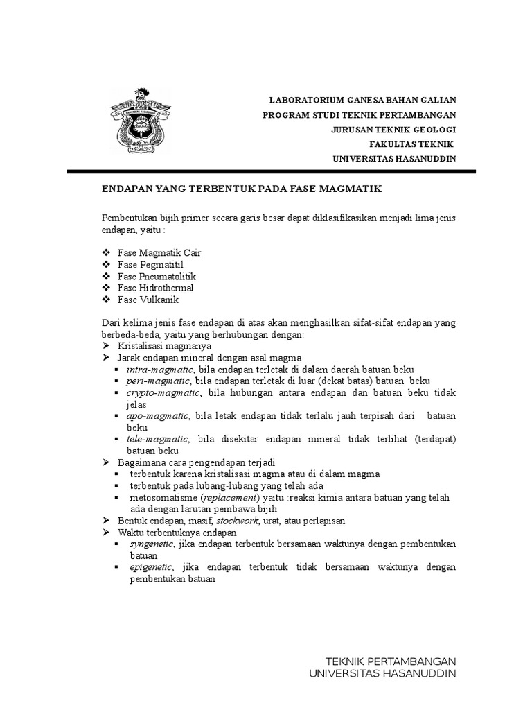 Proses Pembentukan Endapan Mineral Primer | PDF