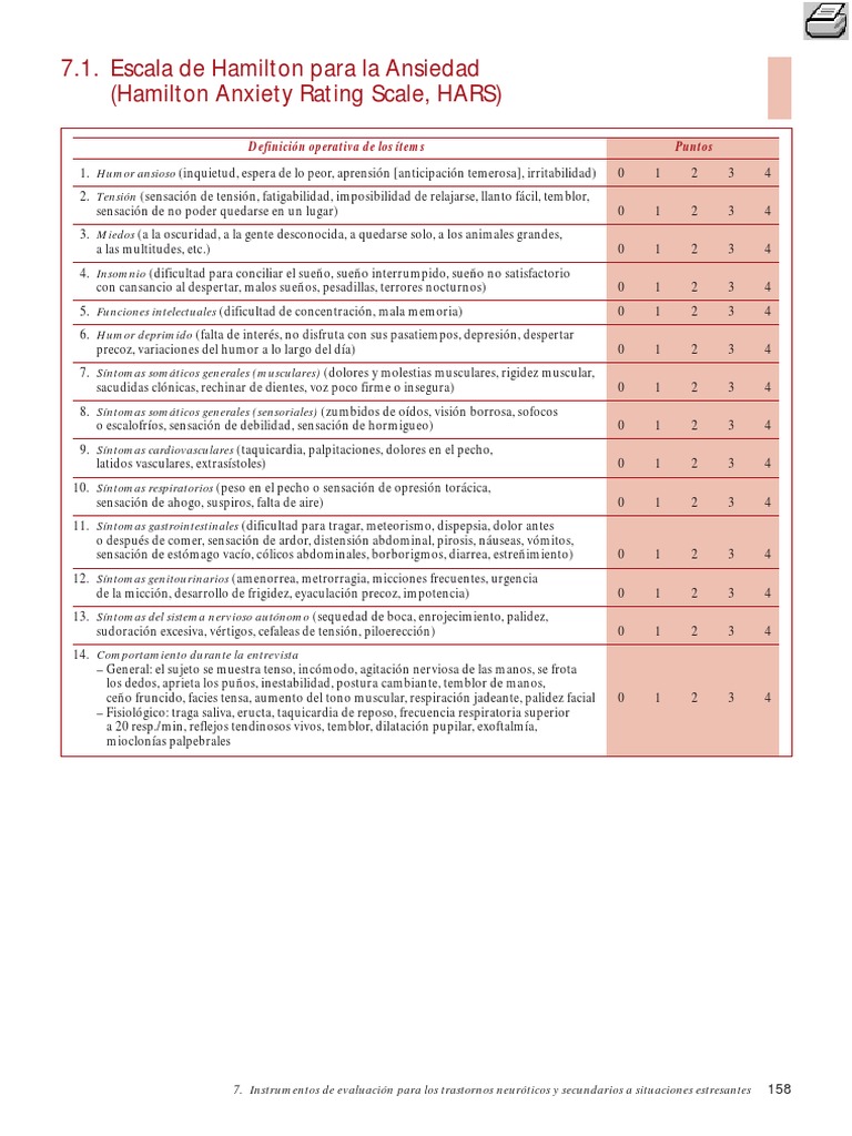 Escala Hamilton para Ansiedad | PDF | Especialidades Medicas | Medicina ...