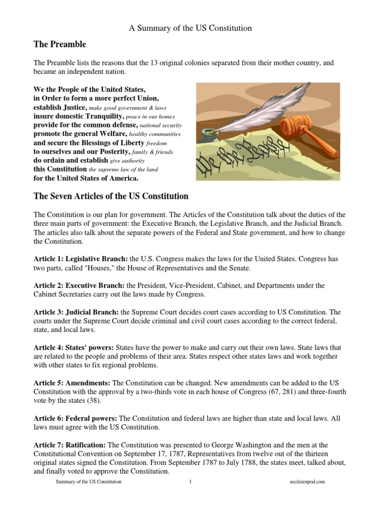 Summary of The US Constitution PDF | Download Free PDF | United States ...