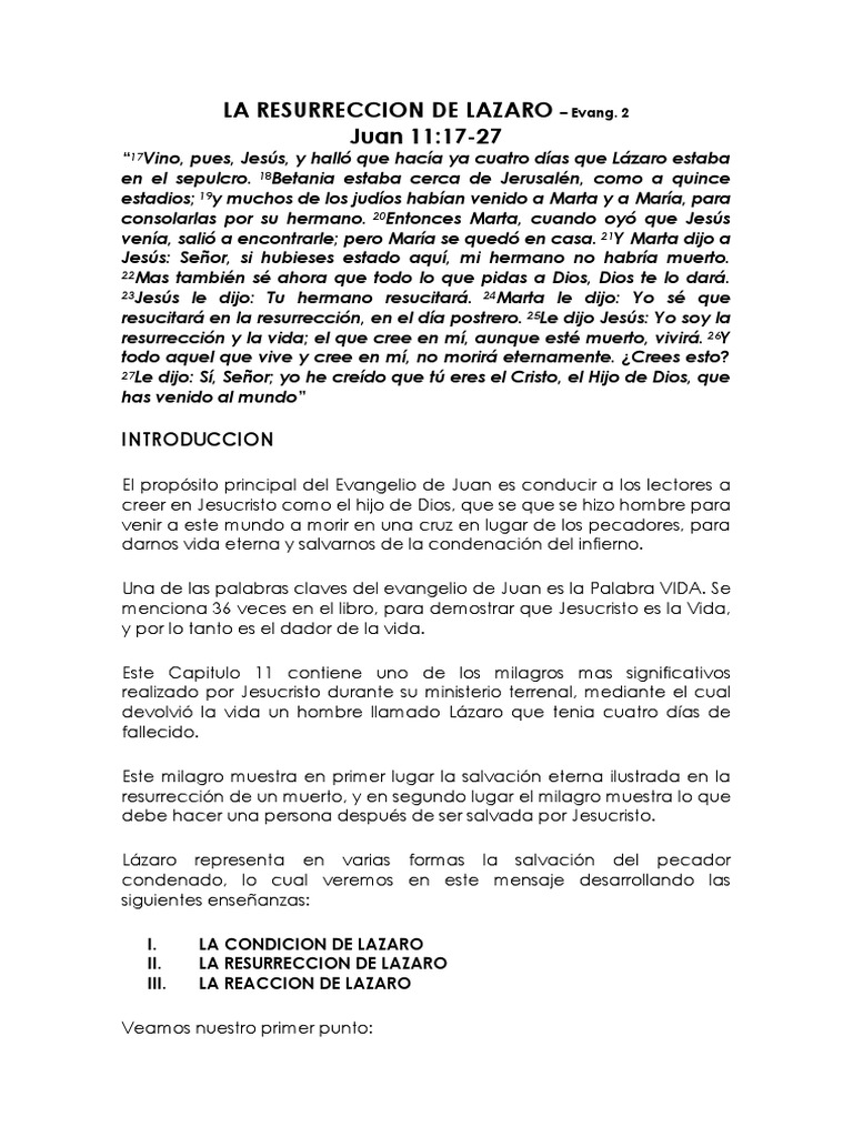 1 La Resurreccion de Lazaro PDF | PDF | Lázaro De Betania | Cristo (título)