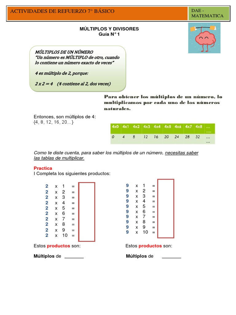 Guia 1 Multiplos y Divisores | Descargar gratis PDF | Multiplicación ...