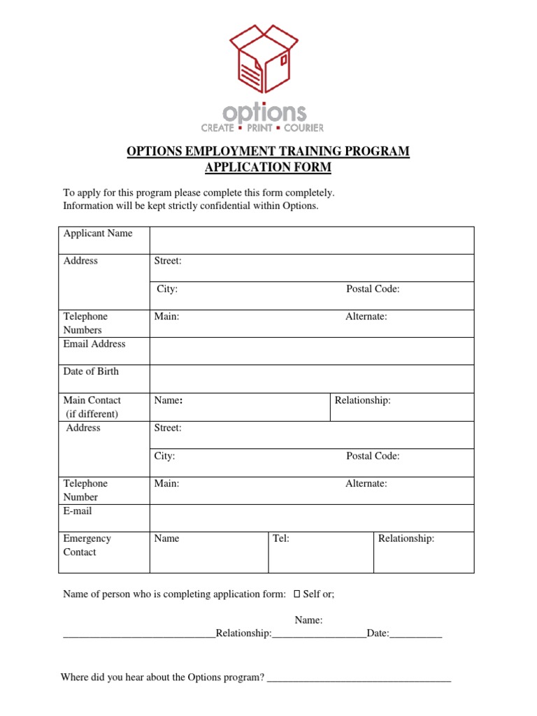 Options Employment Training Application | PDF