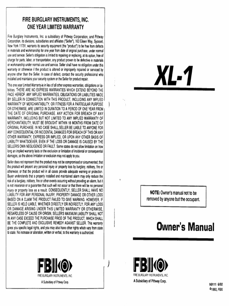 FBI XL1 Owners Manual PDF | PDF