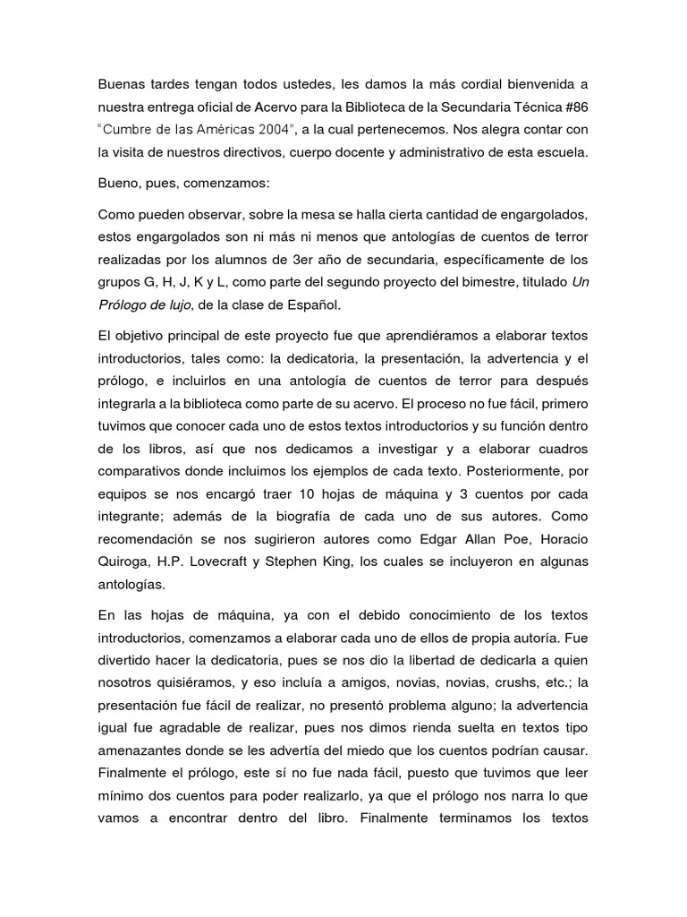 Presentación de Prólogo | PDF | Cuentos | Libros
