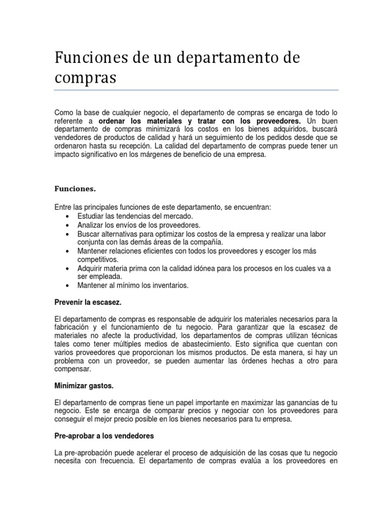 Funciones de Un Departamento de Compras | PDF | Presupuesto | Business