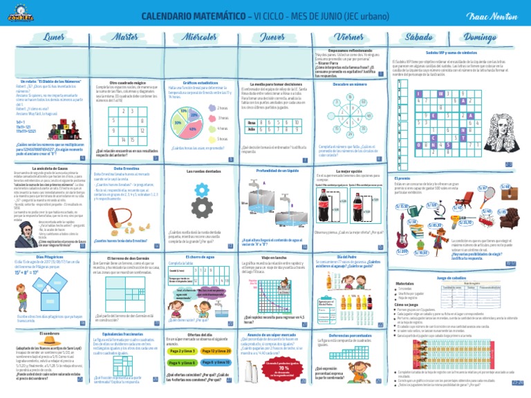 Calendario Matemático Junio 2024 | PDF | Calendario | Enseñanza de ...