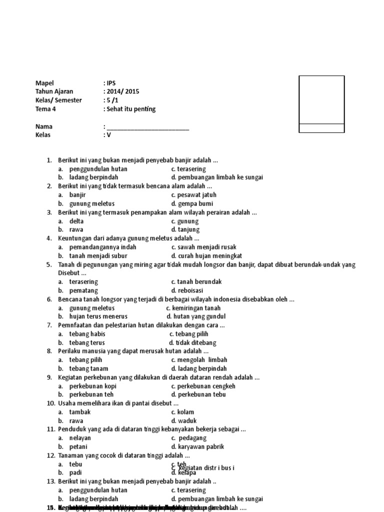 Soal Tema 4 IPS Kelas 5 | PDF