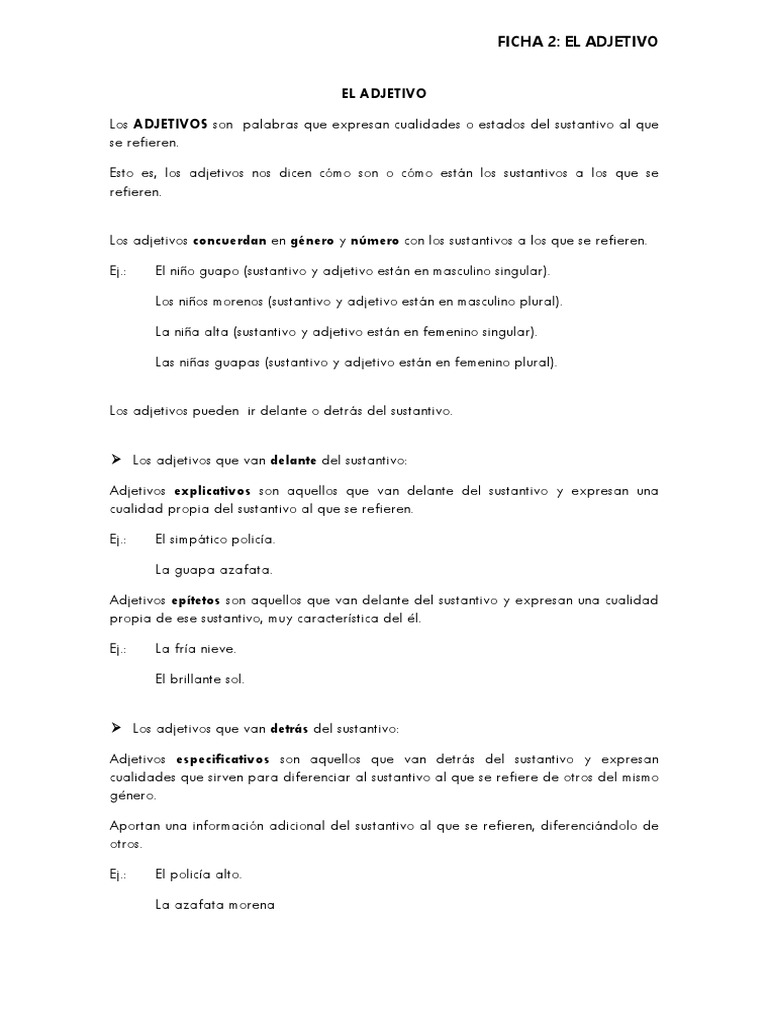 Comprendiendo el Adjetivo en Español | PDF | Adjetivo | Sustantivo