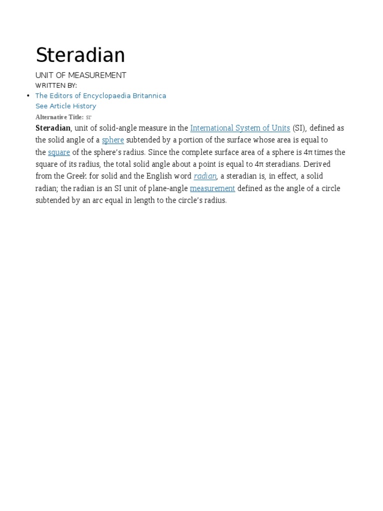 Steradian: International System of Units Sphere Square | PDF | Foreign ...