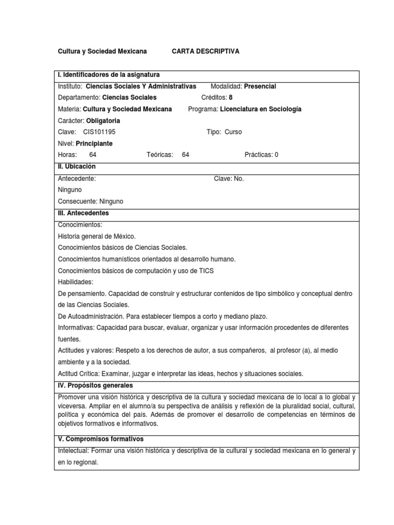 Carta Descriptiva PDF | PDF | México | Sociedad