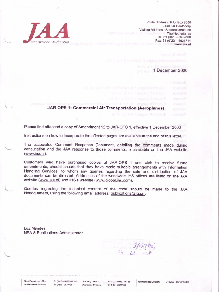 JAR OPS 1 Amd 12 PDF | PDF