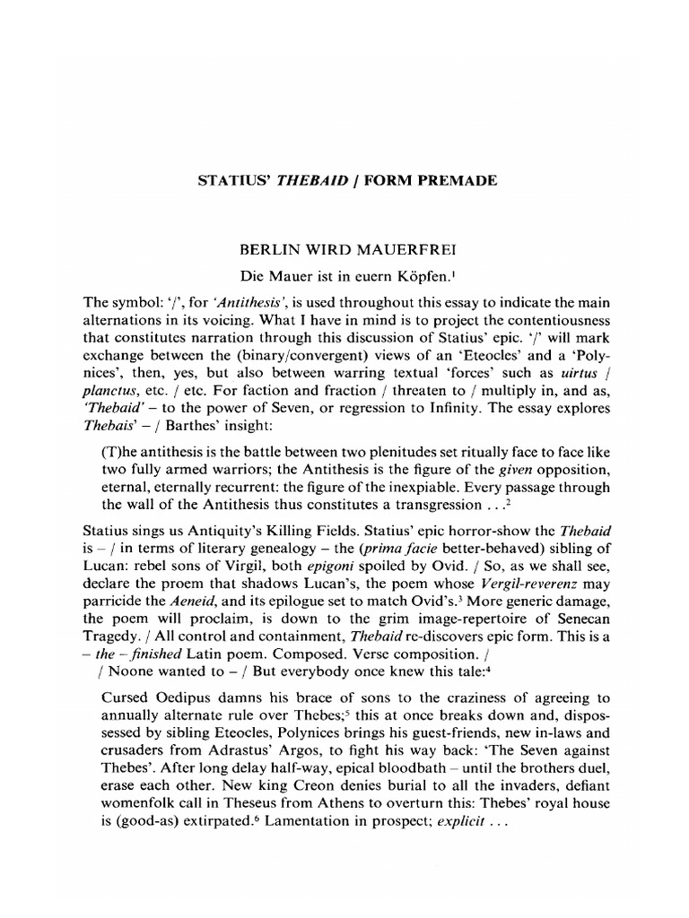 Henderson. Statius' Thebaid. Form Premade | PDF