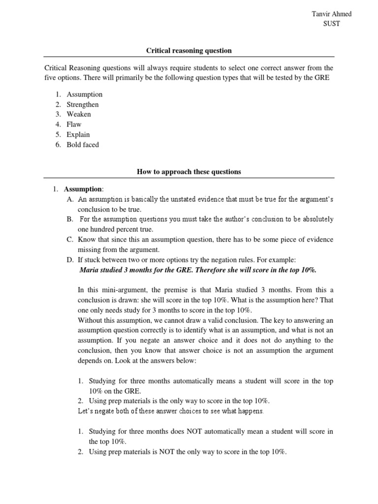 Critical Reasoning Question Types | PDF | Graduate Record Examinations ...