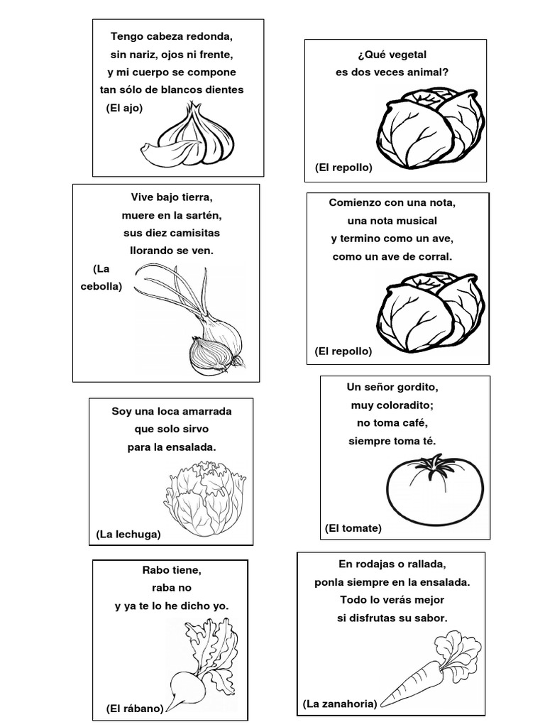 Adivinanzas de Verduras para Niños | PDF