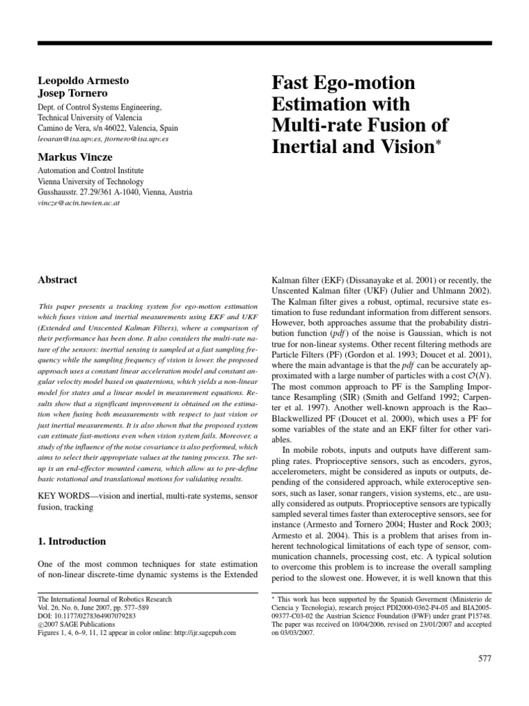 Ego Motion Estimation Paper | PDF | Inertial Navigation System | Kalman Filter