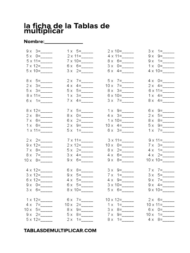 Fichas para Practicar Las Tablas de Multiplicar Del 1 Al 10 - 09 PDF ...