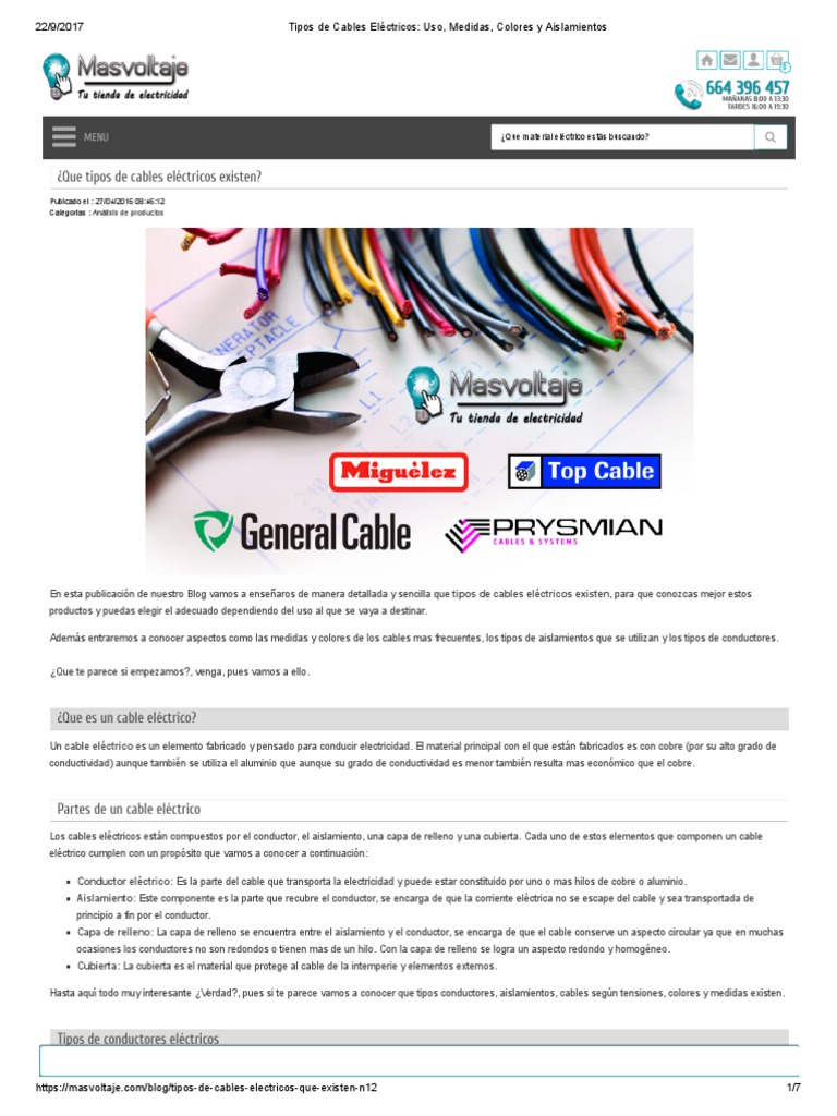 Tipos de Cables Eléctricos - Uso, Medidas, Colores y Aislamientos | PDF ...