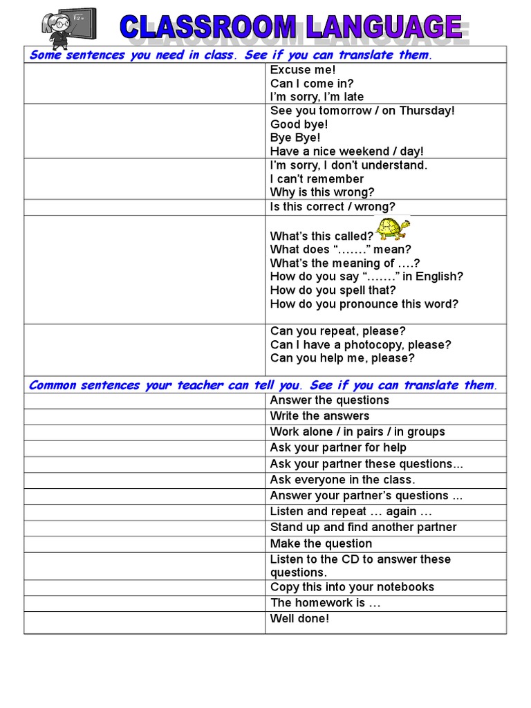 Classroom Language | PDF | Language Arts & Discipline