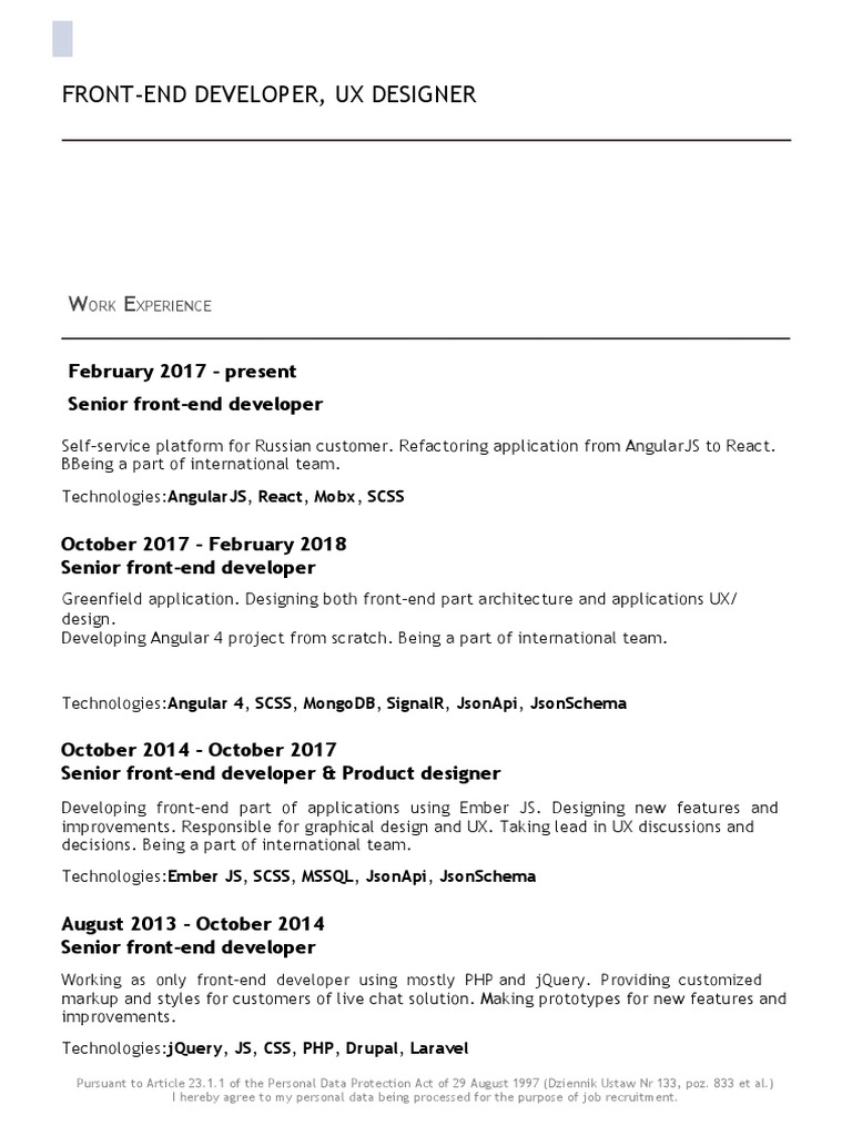 Front-End Developer, Ux Designer | Download Free PDF | Angular Js ...