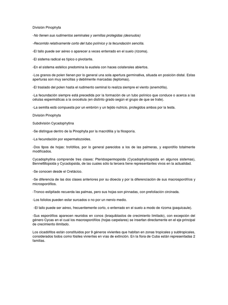 Características de la División Pinophyta | PDF | Pinophyta | Botánica