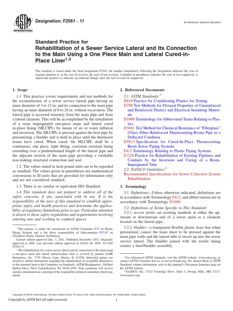 Rehabilitation of A Sewer Service Lateral and Its Connection To The ...