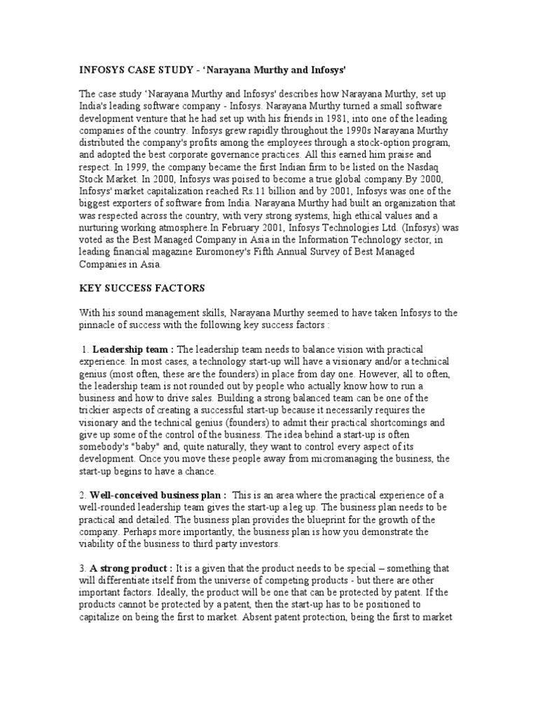 Infosys Case Study | PDF | Entrepreneurship | Startup Company