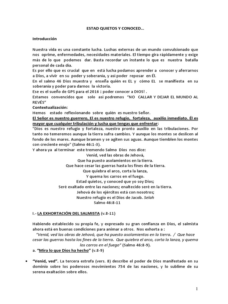 Estad Quietos y Conoced | PDF | Salmos | Dios