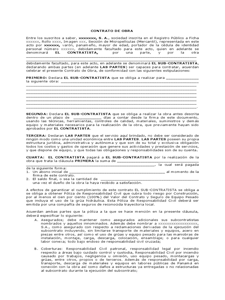 Modelo de Sub-Contrato | PDF | Póliza de seguros | Gobierno