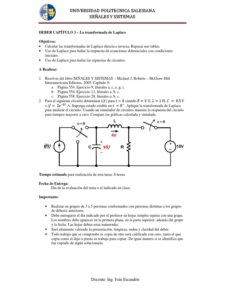 Deber sobre Transformada de Laplace | PDF | Métodos y materiales de enseñanza | Informática