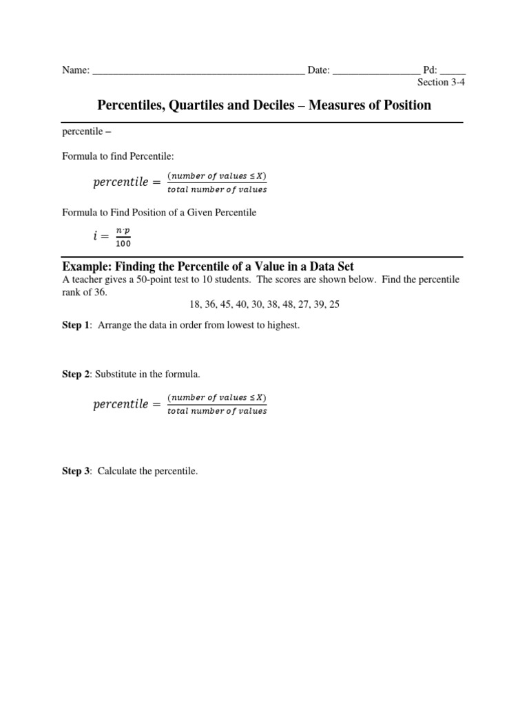 3 4 Percentiles Quartiles and Deciles 1st Worksheet | PDF | Percentile | Statistical Analysis