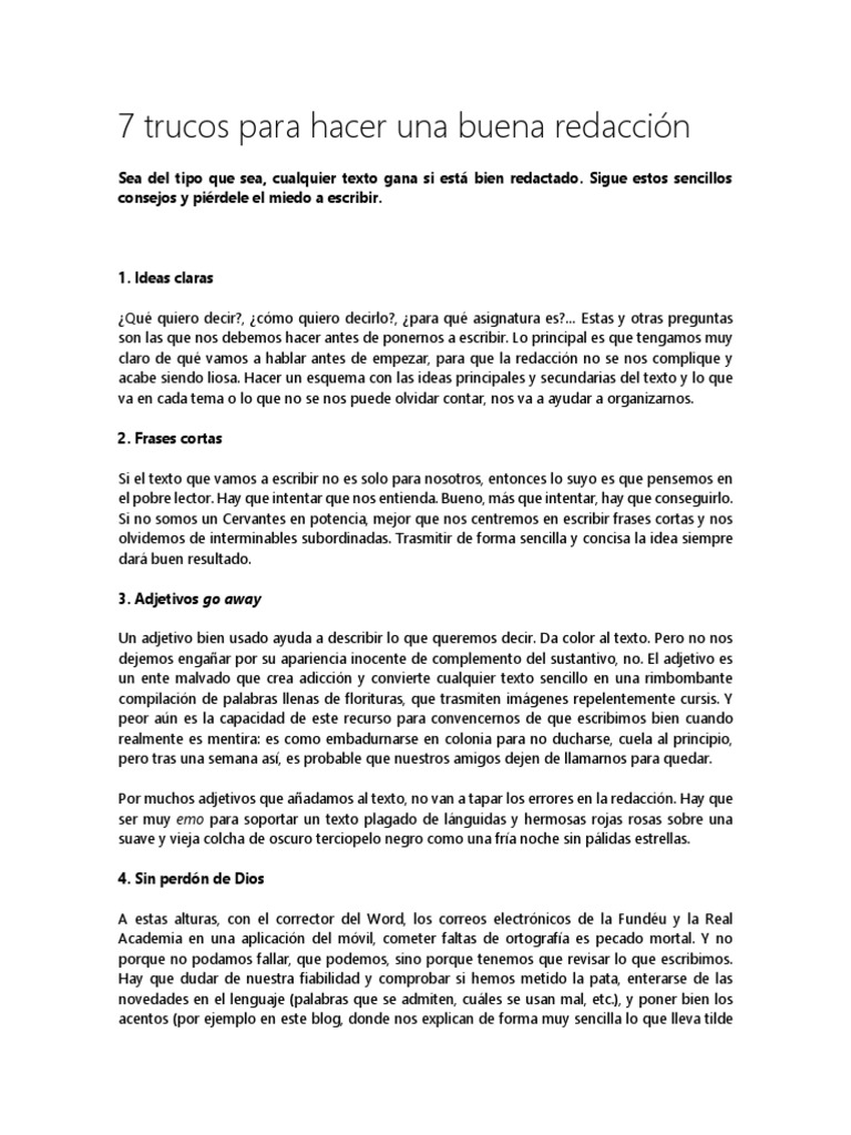 7 Trucos para Hacer Una Buena Redacción | PDF | Adjetivo | Semiótica